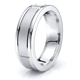 Solid 6mm Rectangle Carved Comfort Fit Wedding Ring