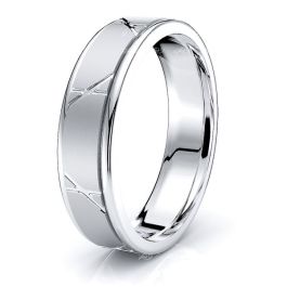 Solid 6mm Diagonal Groove Comfort Fit Wedding Ring