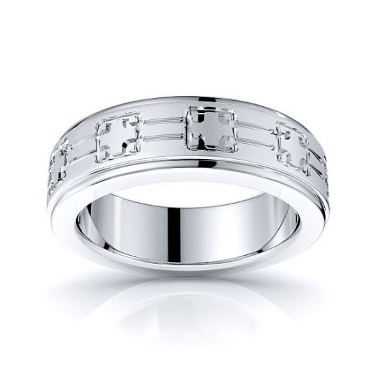 Solid 7mm Unique Cross Pattern Comfort Fit Wedding Band
