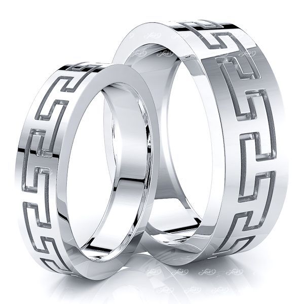 Solid Inifinite Angular Design 7mm His and 5mm Hers Wedding Band Set