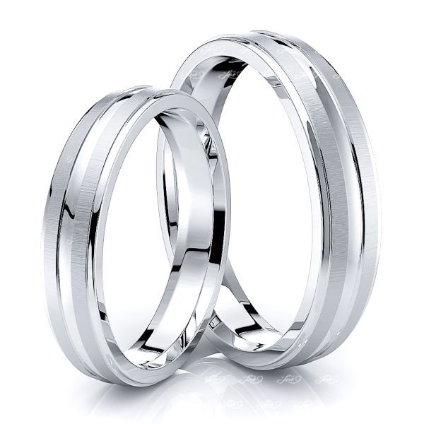 Solid Simple Step Edge Carved Matching 4mm His and Hers Wedding Ring Set